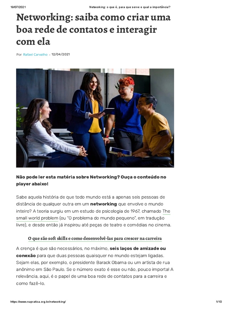 Networking - o Que É, para Que Serve e Qual A Importância | PDF | Tempo ...