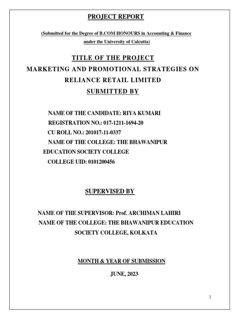 Riya Project Final | PDF | Retail | Marketing Strategy