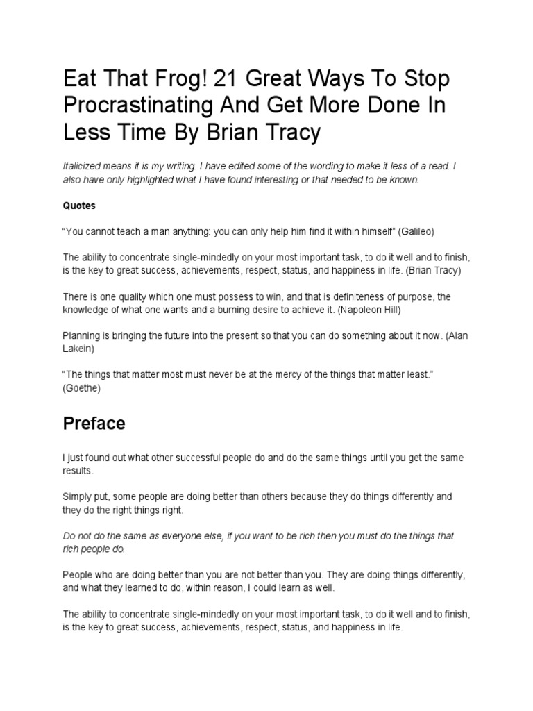 Eat That Frog 2023 Notes | PDF | Disciplines | Procrastination