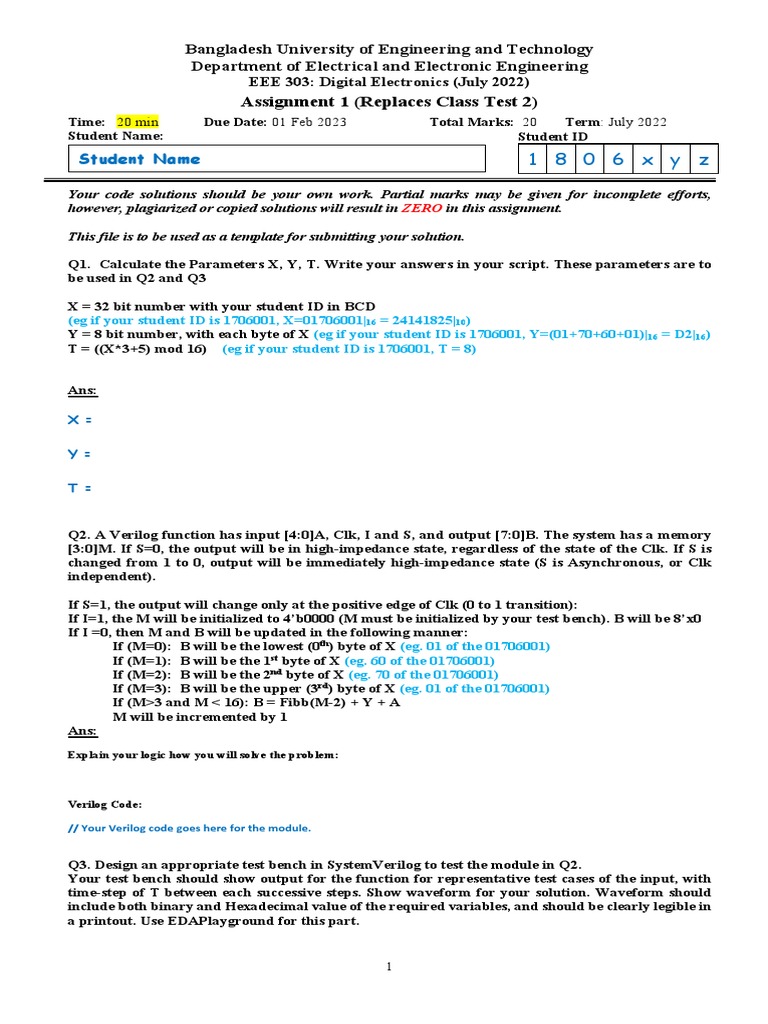 Jul2022 EEE 303 Assignment1 Q | Download Free PDF | Computing | Computer Architecture