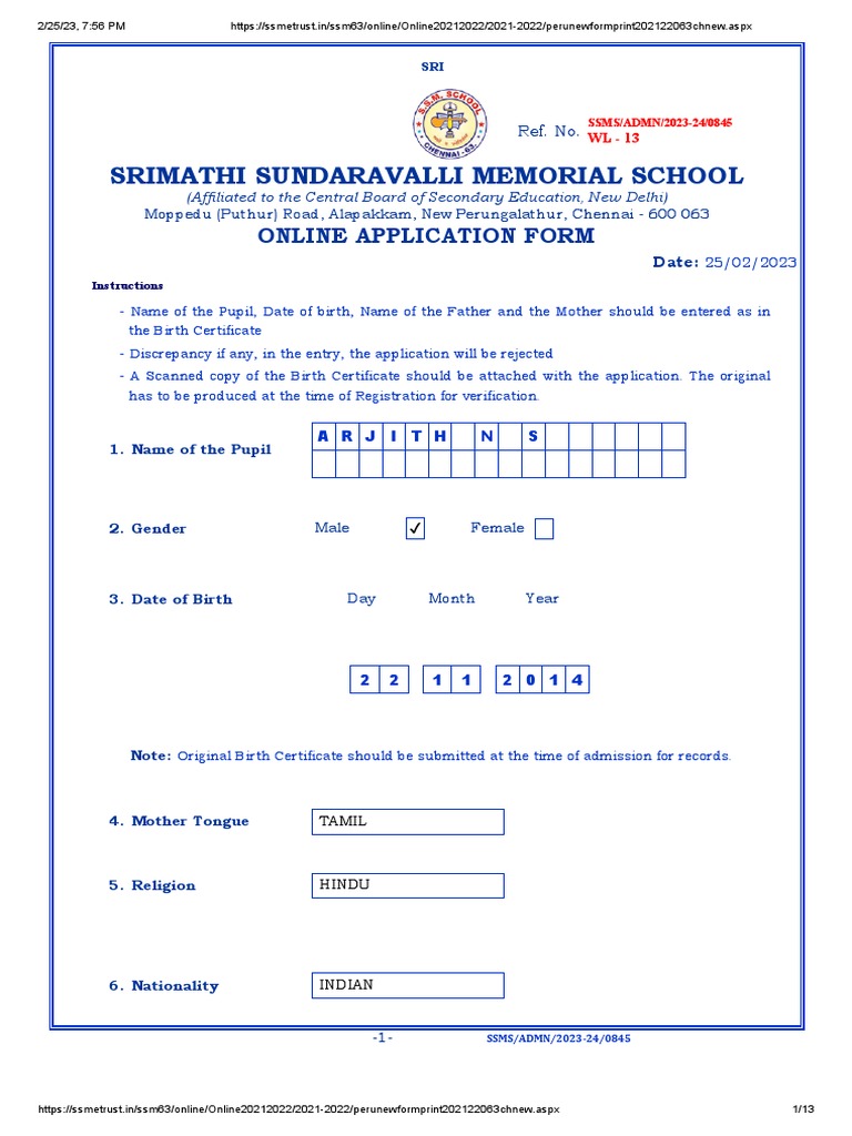 SSM Admission Form | PDF | Doctor Of Philosophy