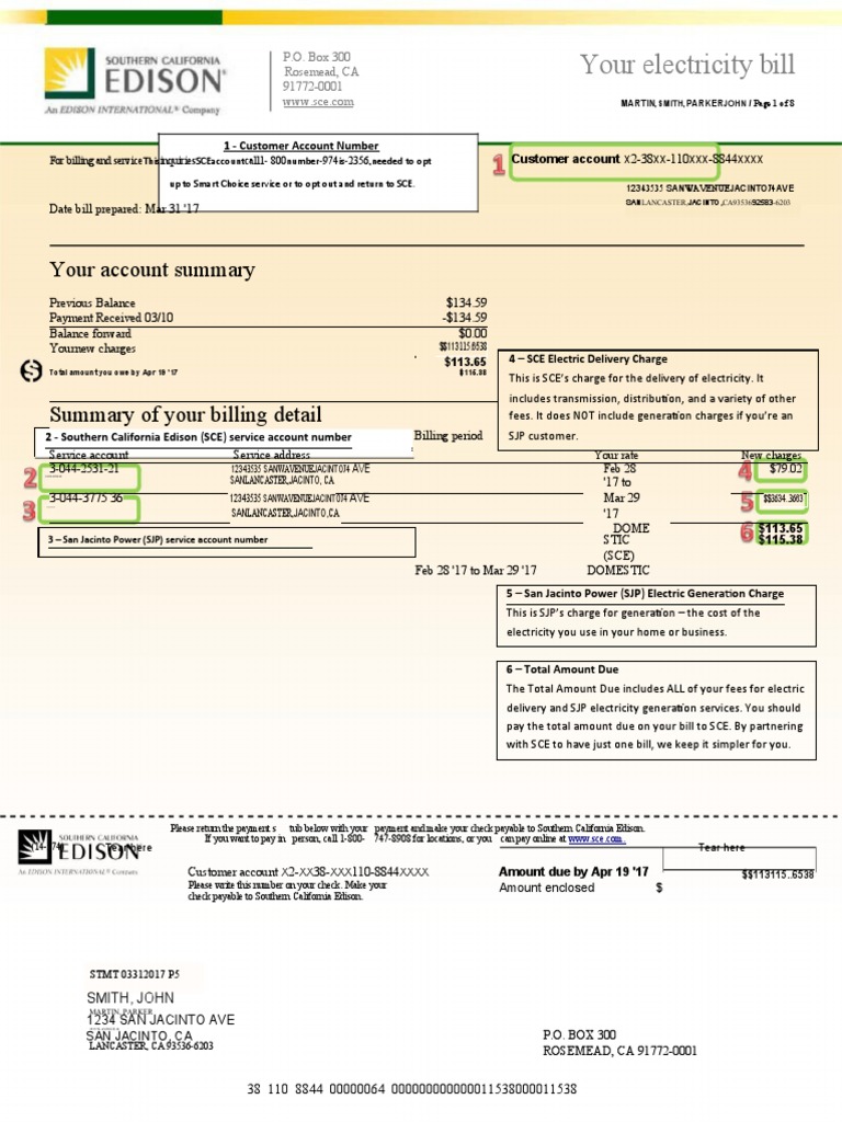 Southern California Edison Bill Sample | PDF | Fee | Physical Quantities