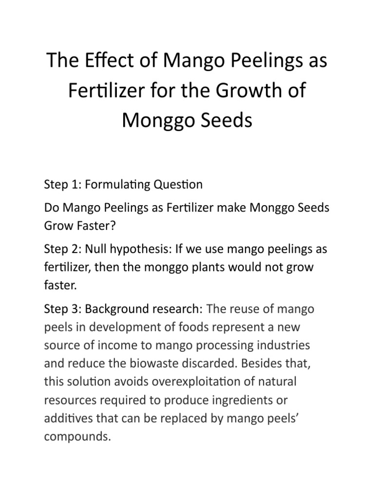 The Effect of Mango Peelings As Fertilizer For The Growth of Mongo ...