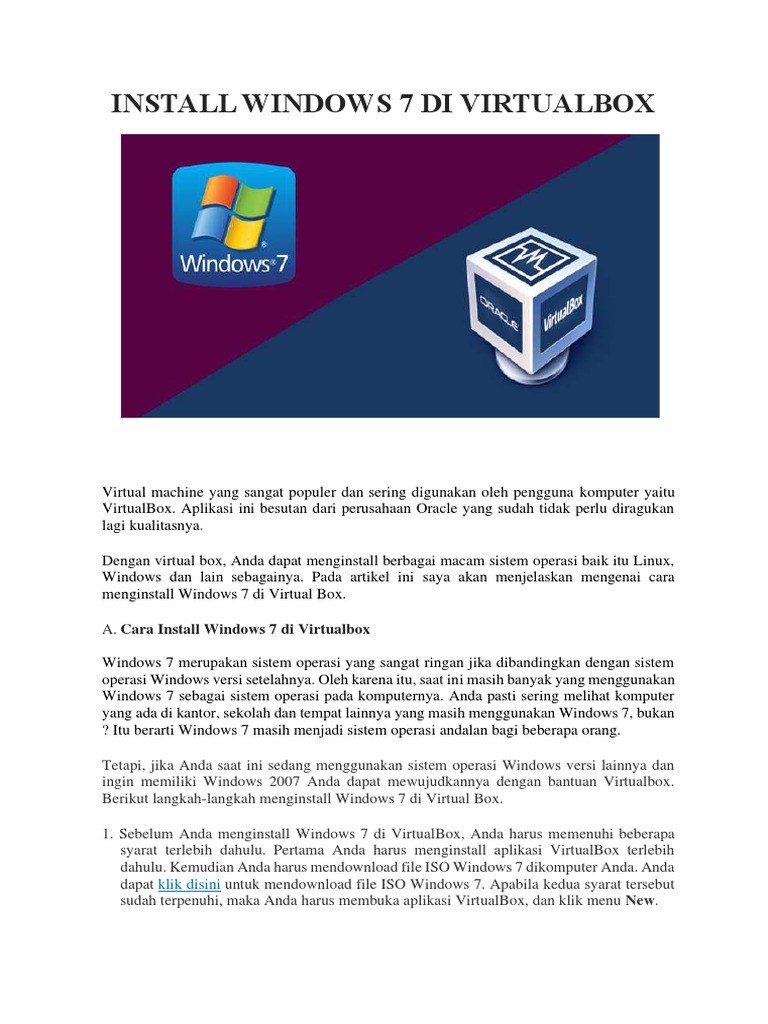 Install Windows 7 Di Virtualbox | PDF