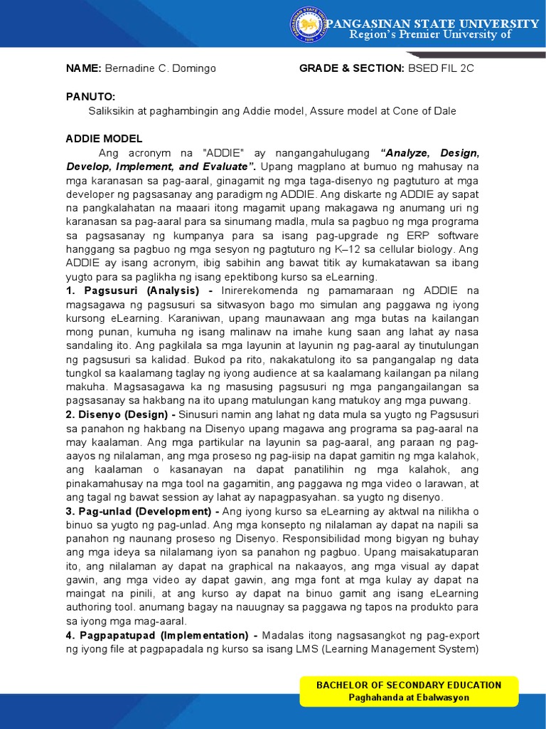 Bsed Fil 2c-Domingo-Ebalwasyon | PDF