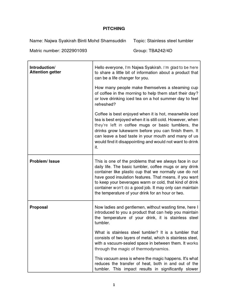 Najwa Syakirah Binti Mohd Shamsuddin - 2022901093 - Tba2424d - Pitching Template | PDF | Drink ...