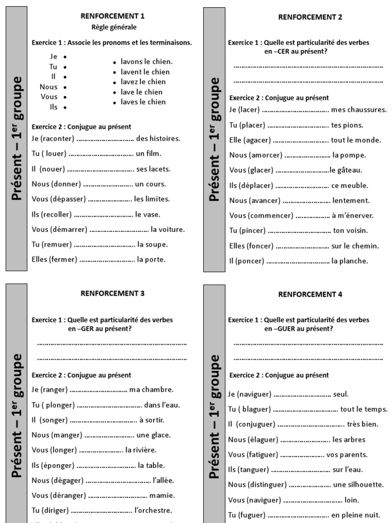 Exercices de Conjugaison 1er Groupe | PDF | Relations syntaxiques ...