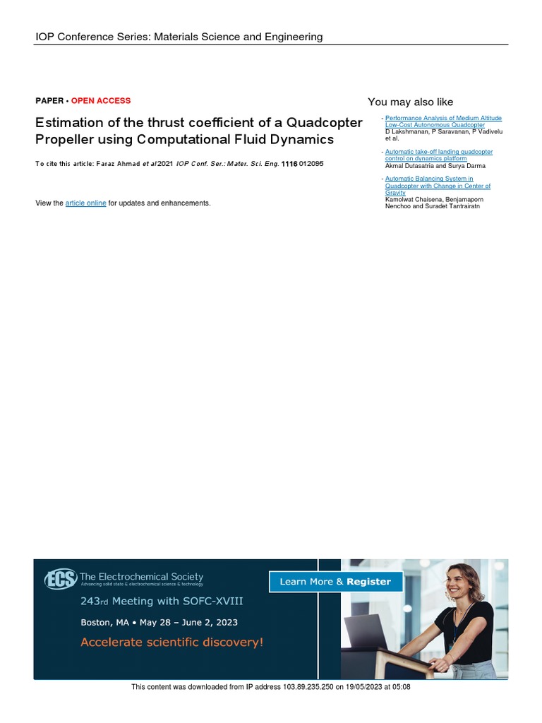 Estimation of The Thrust Coefficient of A Quadcopter | PDF | Quadcopter | Thrust