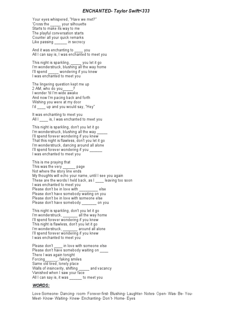 Enchanted Lyrics by Taylor Swift | PDF | Poetry