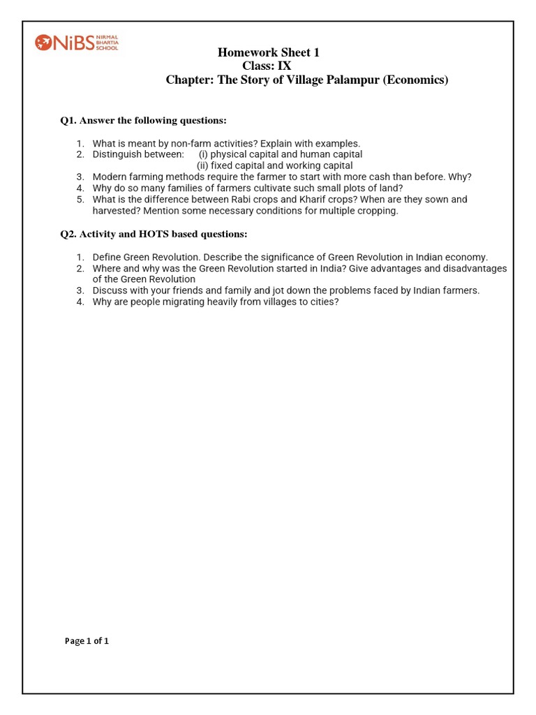 Economics - CH - 1 - Worksheet (2) CLASS 9 | PDF
