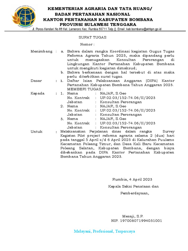 Surat Tugas Konsultan Perorangan | PDF