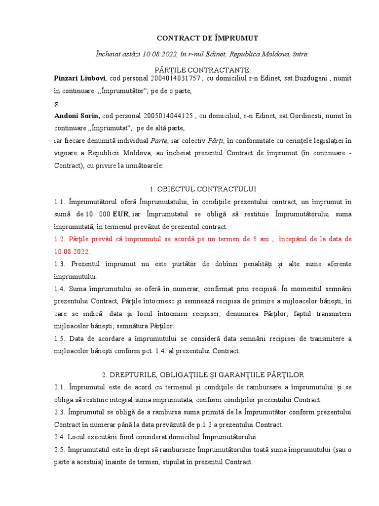 Contract de Împrumut | PDF