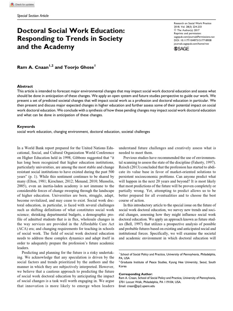 Doctoral Social Work Education | PDF | Employment | Distance Education