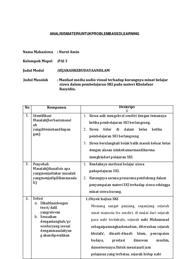 ANALISIS MATERI PBL Nurul Amin MODUL 8 SKI | PDF