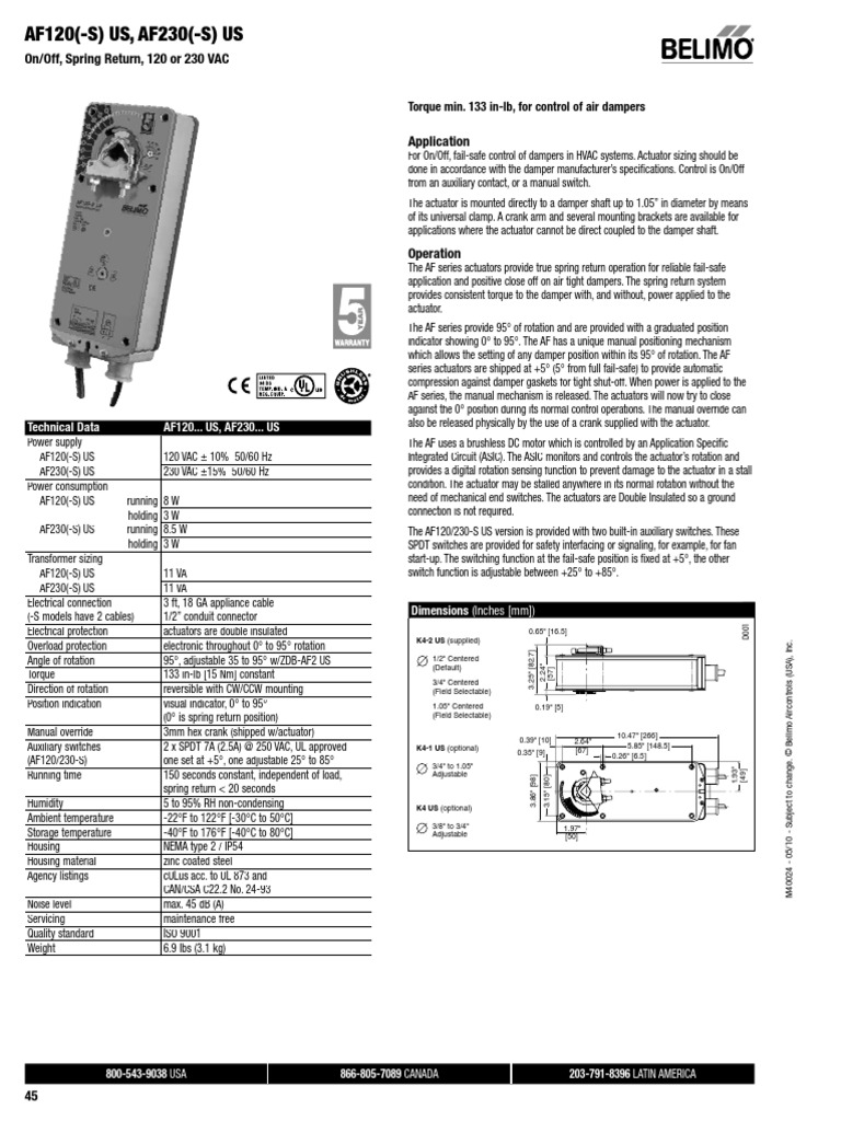 AF120 (-S) US, AF230 (-S) US: On/Off, Spring Return, 120 or 230 VAC ...