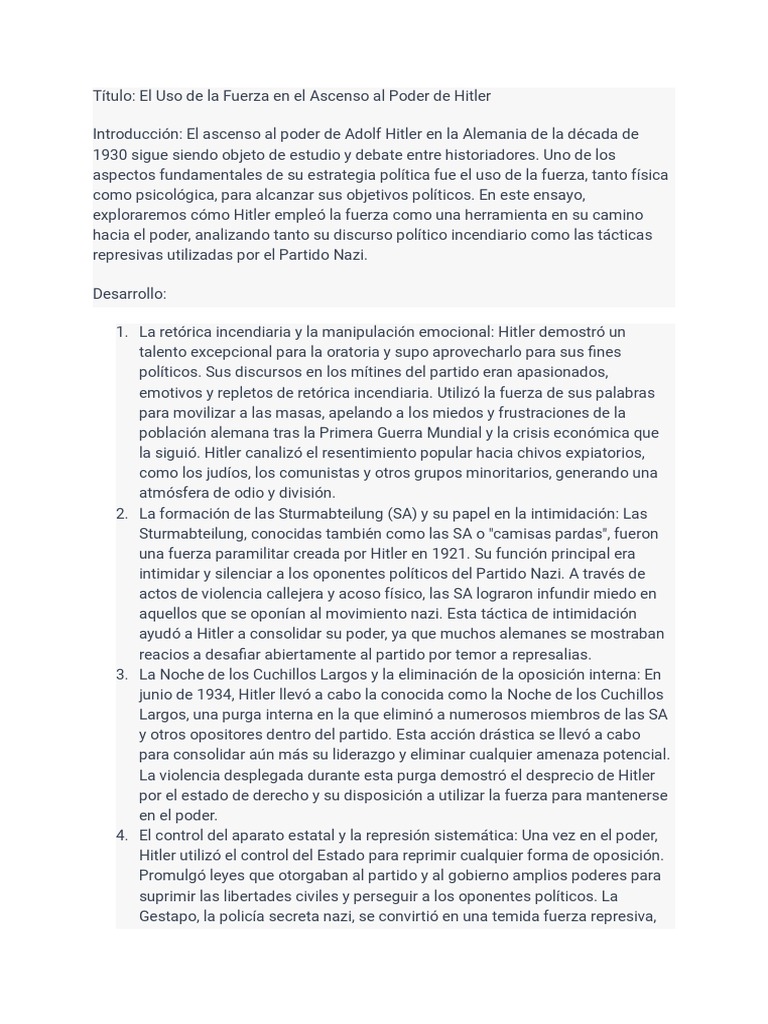 El Uso de la Fuerza en el Ascenso al Poder de Hitler | PDF | Adolf ...