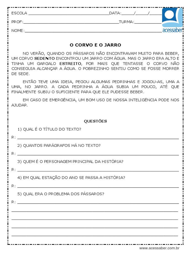 Texto O Corvo e o Jarro | PDF