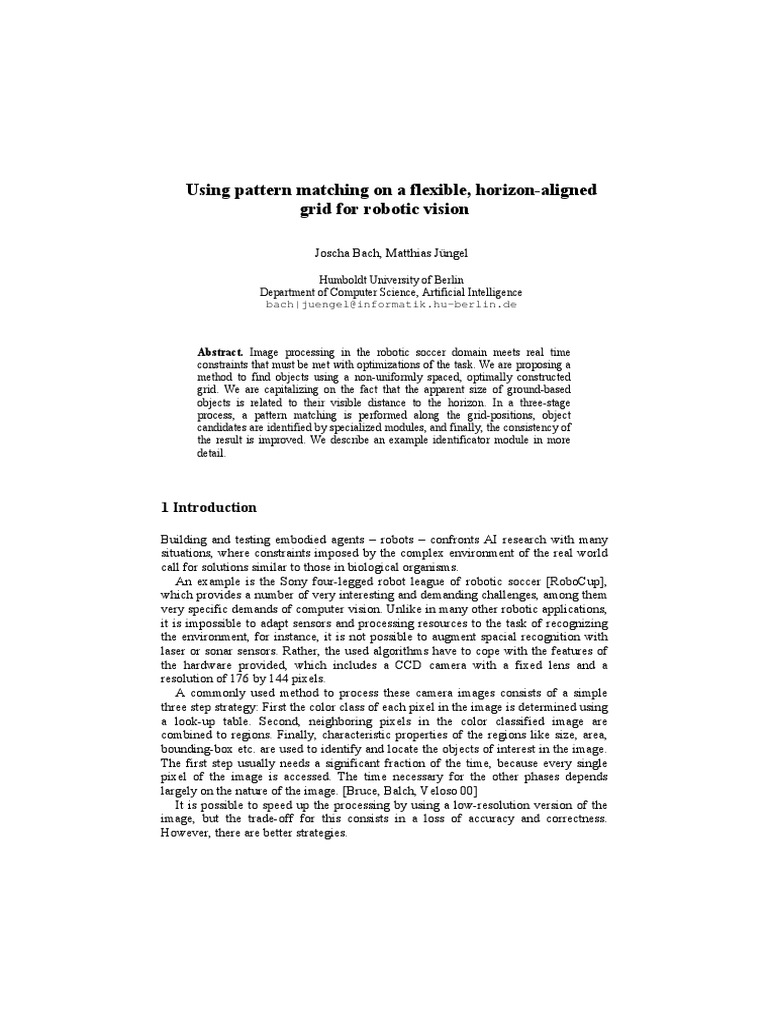 2002 - Using Pattern Matching On A Flexible, Horizon-Aligned Grid For Robotic Vision | PDF