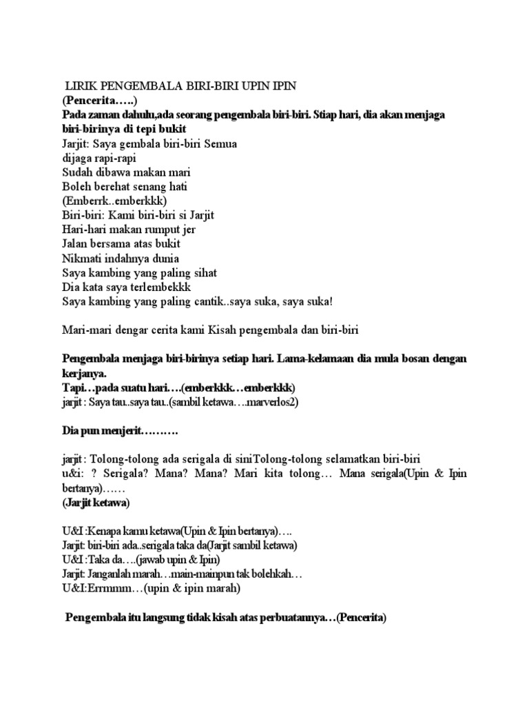 Lirik & Dialog Upin Ipin | PDF | Griya & Taman | Seni