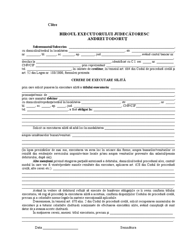 ##Cerere de Executare Silita - General | PDF