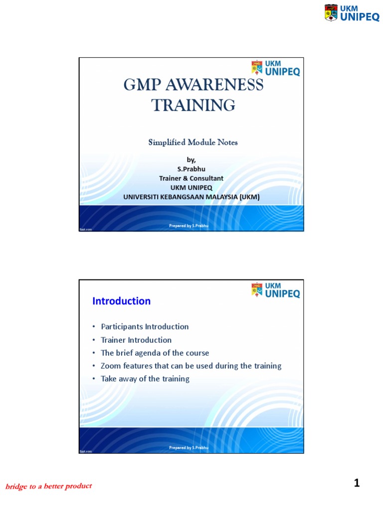 GMP Awareness Online Class Simplified Notes | PDF
