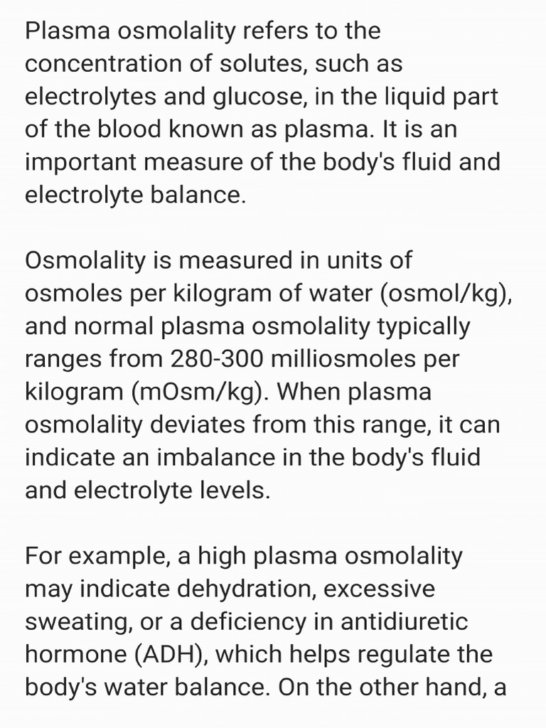 Basic Overview of Plasma Viscosity and Plamas Osmolality | PDF