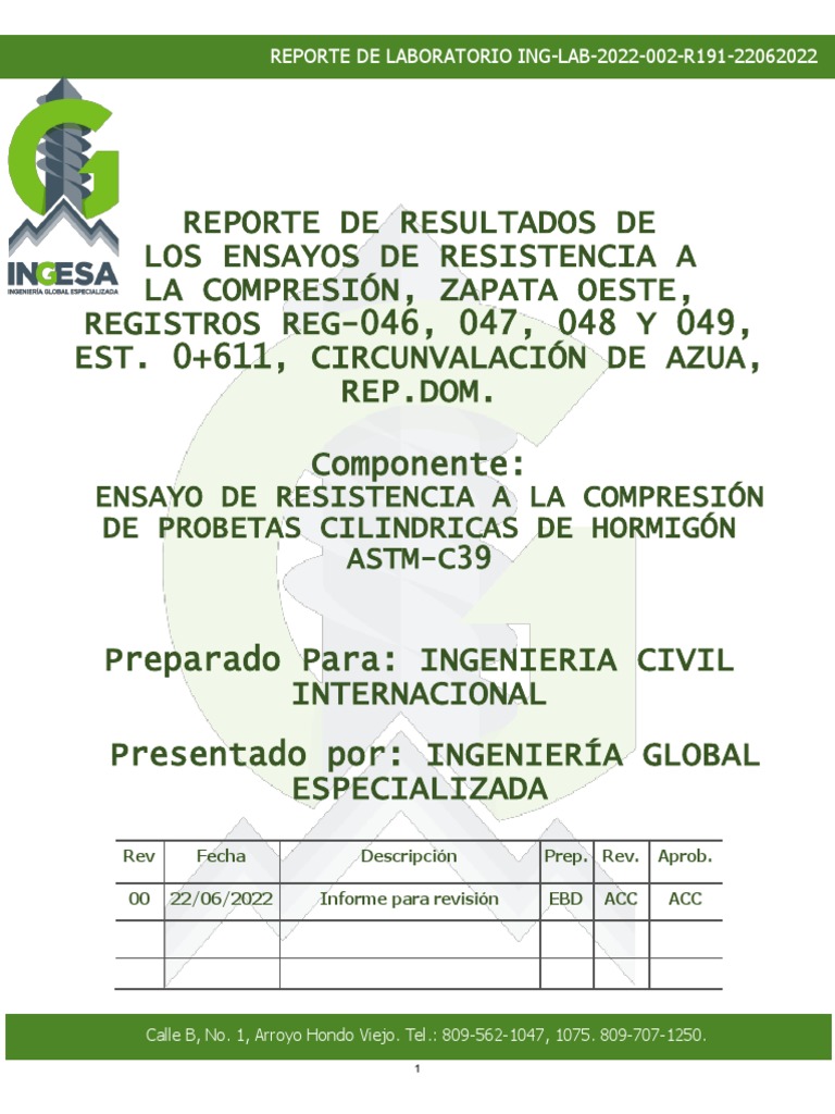 R191 Rotura Zapata Oeste Reg. 046, 047, 048 y 049 Est. 0+611_27-5-22 (2) | PDF | Hormigón ...