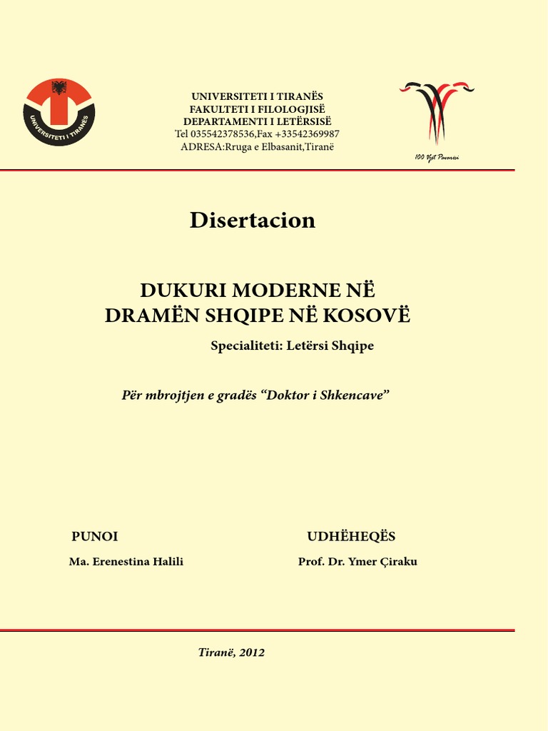 Doktoratura Erenestina Halili Fakulteti I Histori Filologjise Departamenti I Letersise 01 | PDF