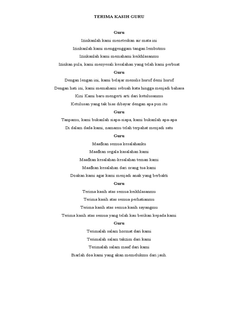 Persembahan Puisi Untuk Guru Dan Orang Tua Pdf