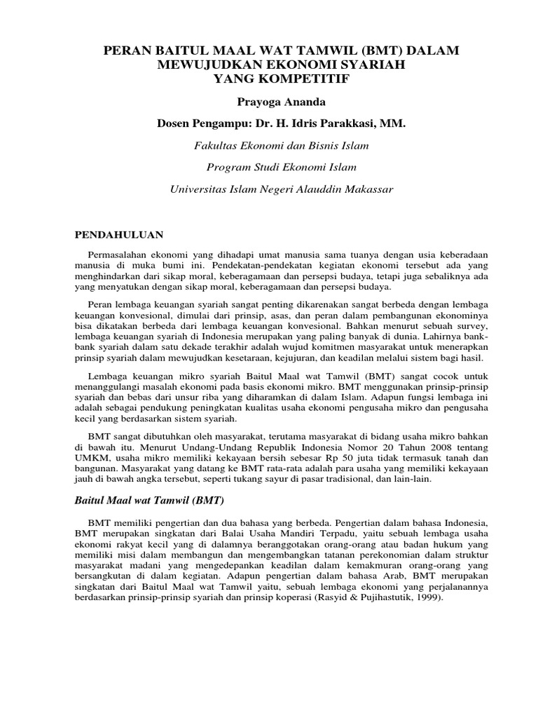 Peran BMT Dalam Mewujudkan Ekonomi Syariah Yang Kompetitif | PDF ...