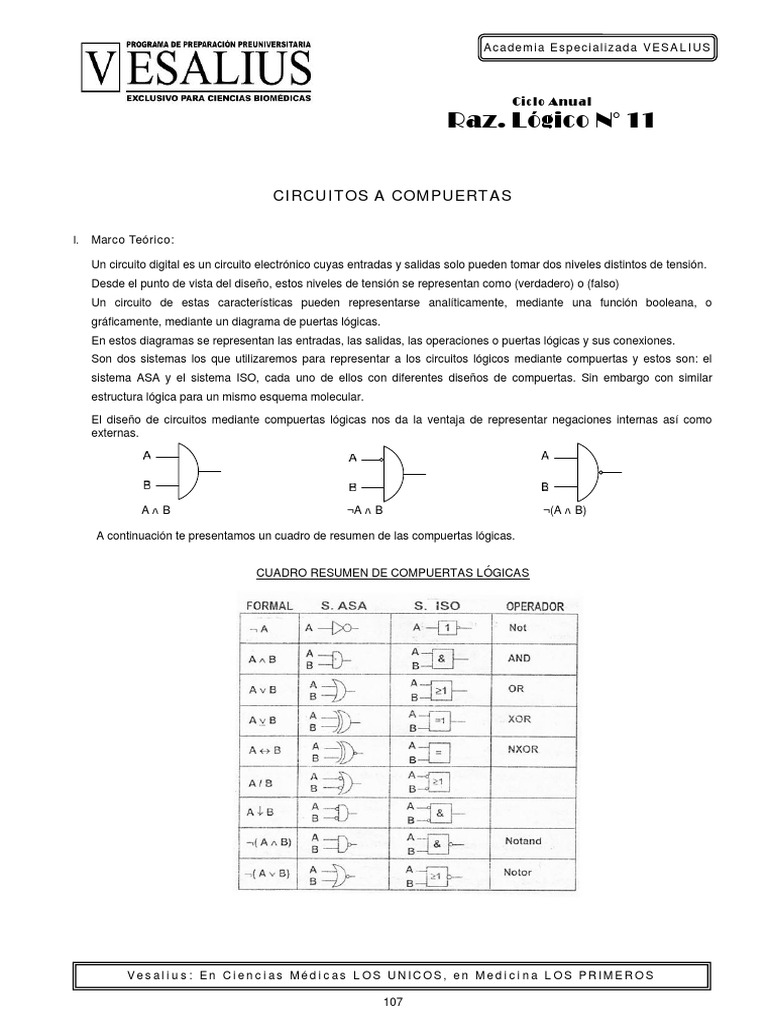 Raz. Log (11) Circuitos A Compuertas 107 - 112 | PDF | Puerta lógica | Matemáticas De La Computación