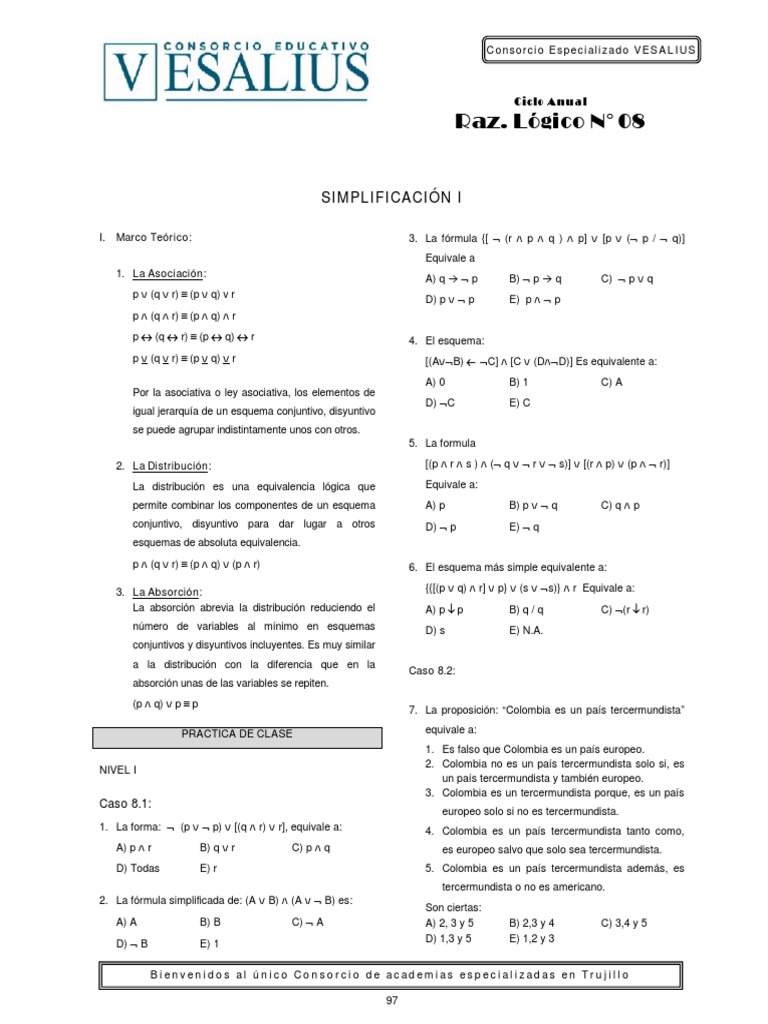 Raz. Log (08) Simplificación I 97 - 100 | PDF | Lógica matemática | Matemáticas