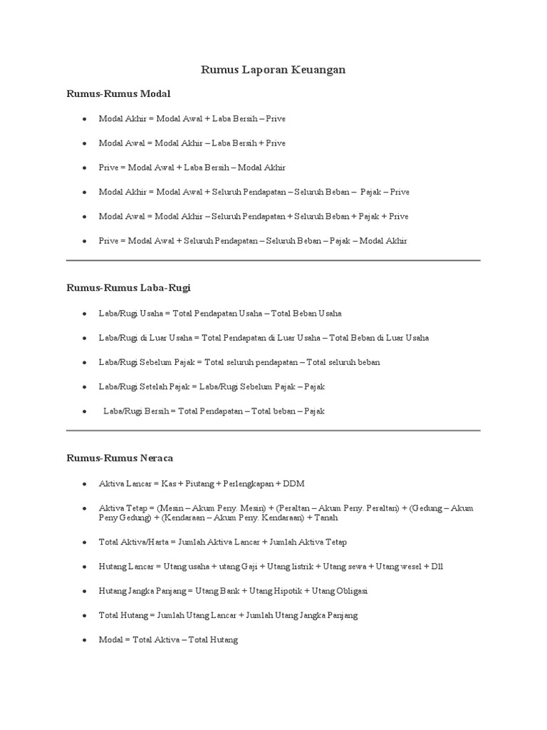 Rumus Laporan Keuangan | PDF | Pengelolaan Keuangan & Uang