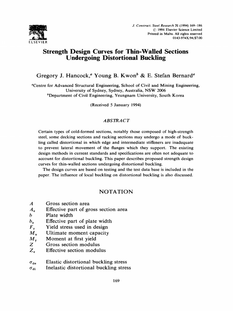 Hancock Et Al 1994 DB Curves Paper | Download Free PDF | Buckling | Bending