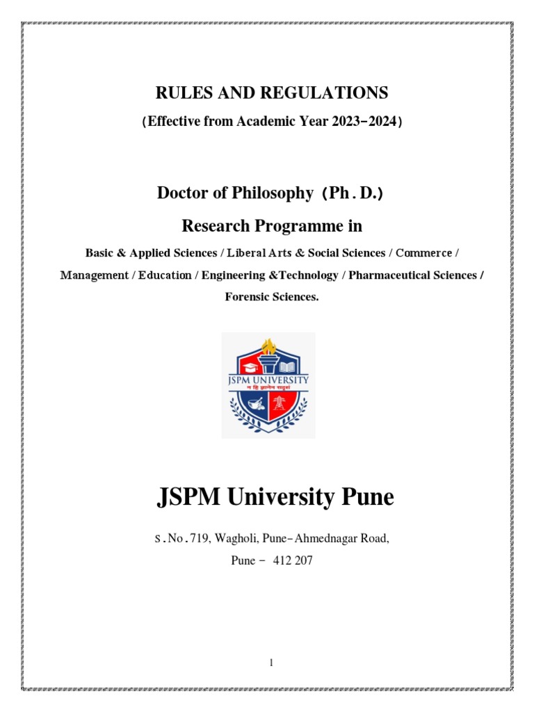 PHD - Rules and Regulations | PDF | Doctor Of Philosophy | University And College Admission