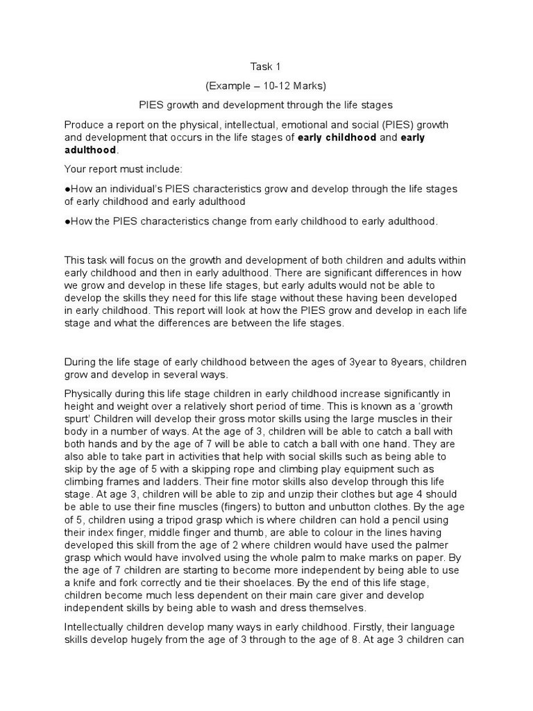 Task 1 - EXAMPLE 10 - 12 Marks | PDF | Early Childhood | Adults