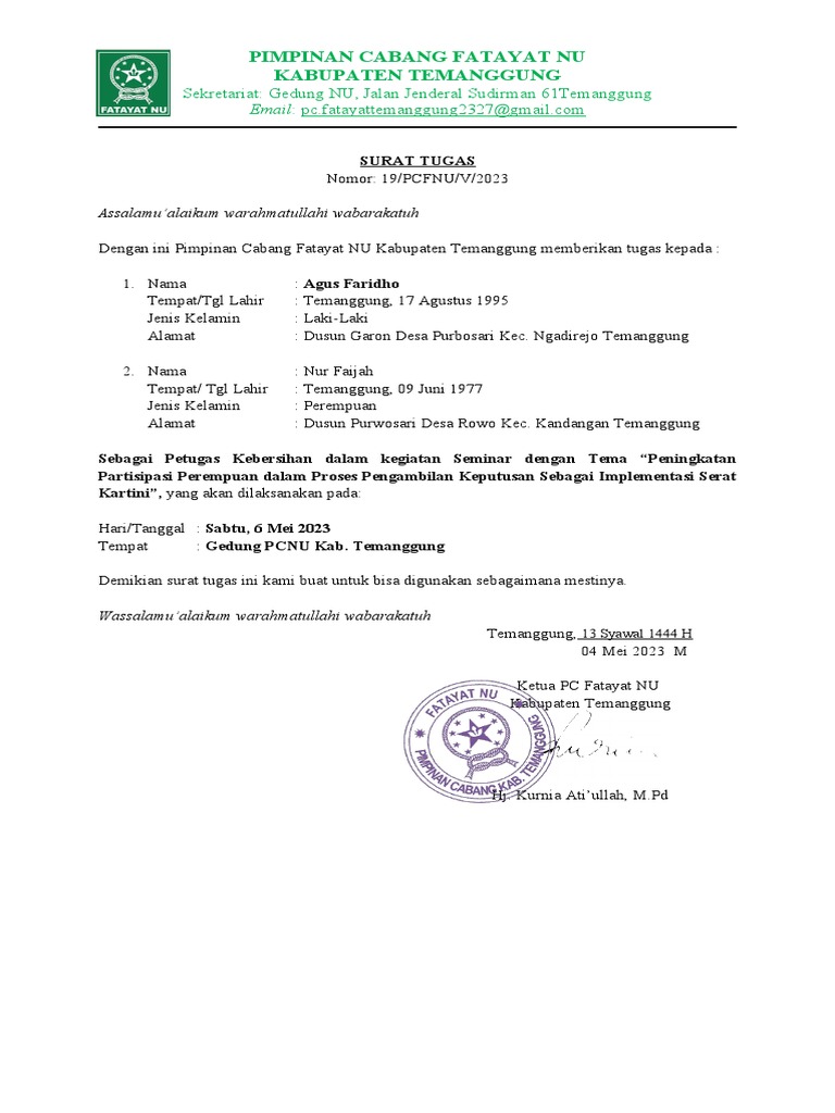 Surat Tugas Kebersihan | PDF