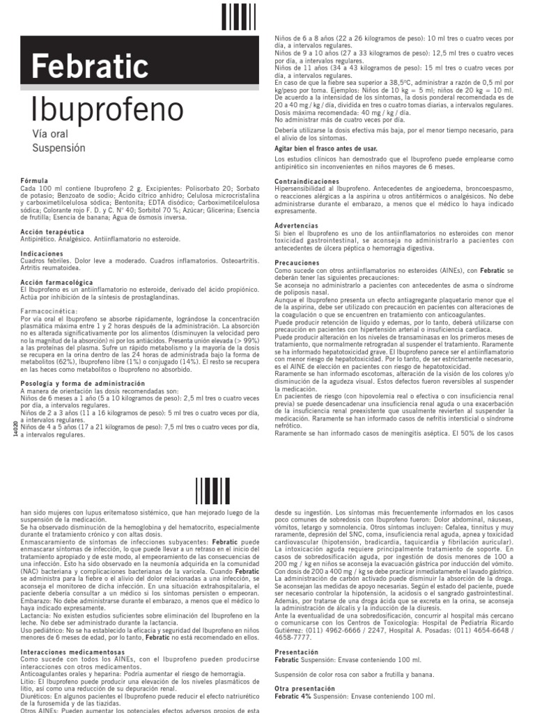 Febratic: Ibuprofeno | PDF | Droga anti-inflamatoria libre de esteroides | Medicina CLINICA