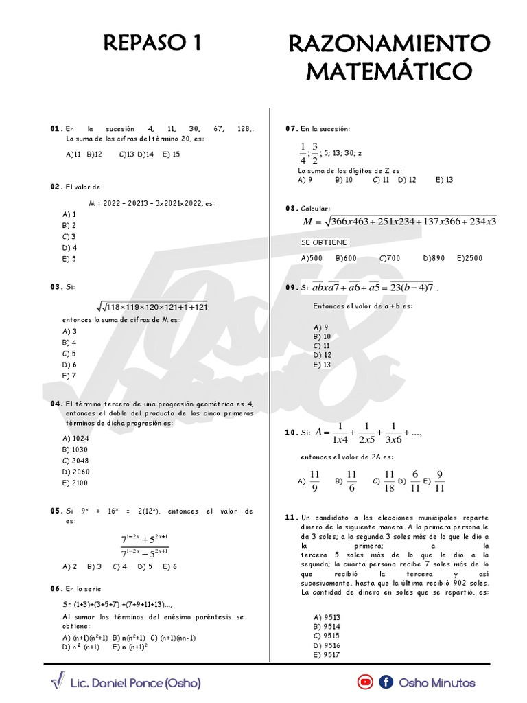 Ejercicios Resueltos de Razonamiento Matemático | PDF | Matemáticas