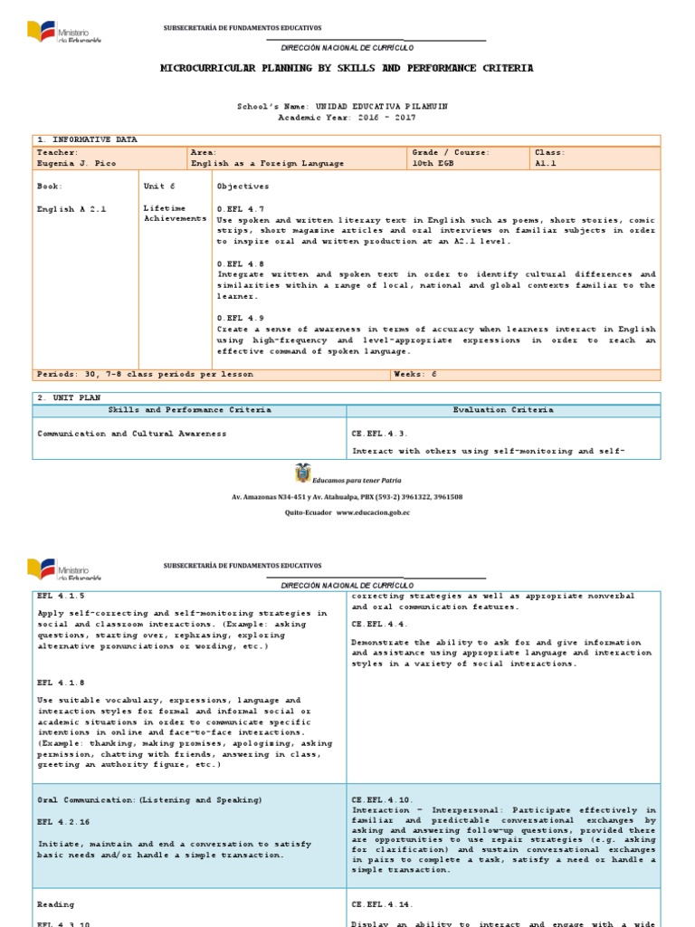 6 Micro Plan 10mo | PDF | English As A Second Or Foreign Language ...