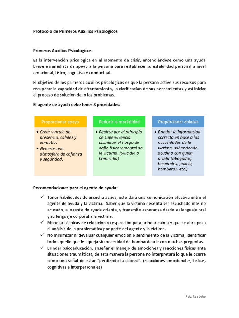 Protocolo de Primeros Auxilios Psicológicos | PDF | Las emociones | Estrés (biología)