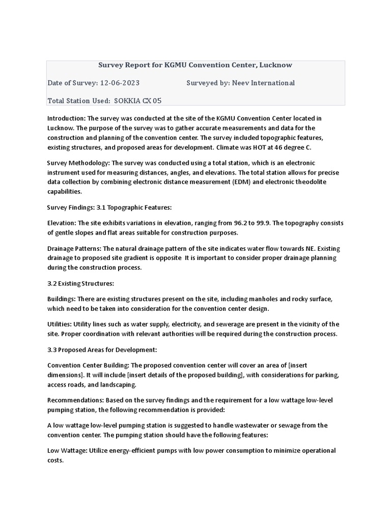 Survey Report For KGMU Convention Center | PDF | Sewage Treatment ...