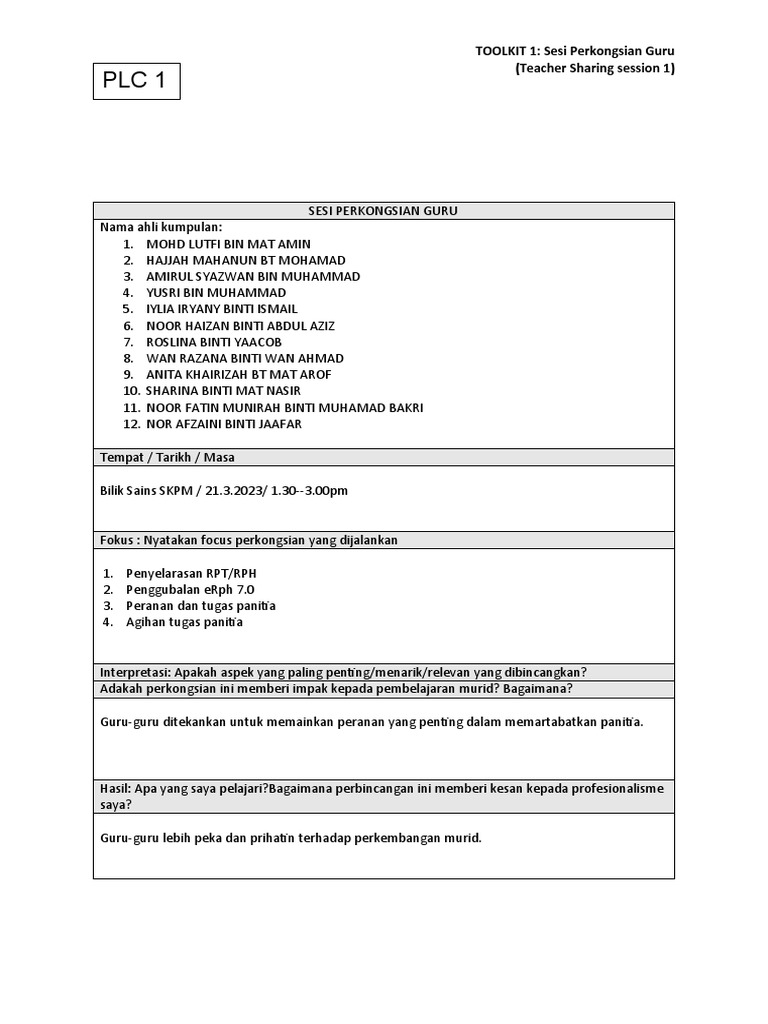 PLC Teacher Sharing 1 | PDF