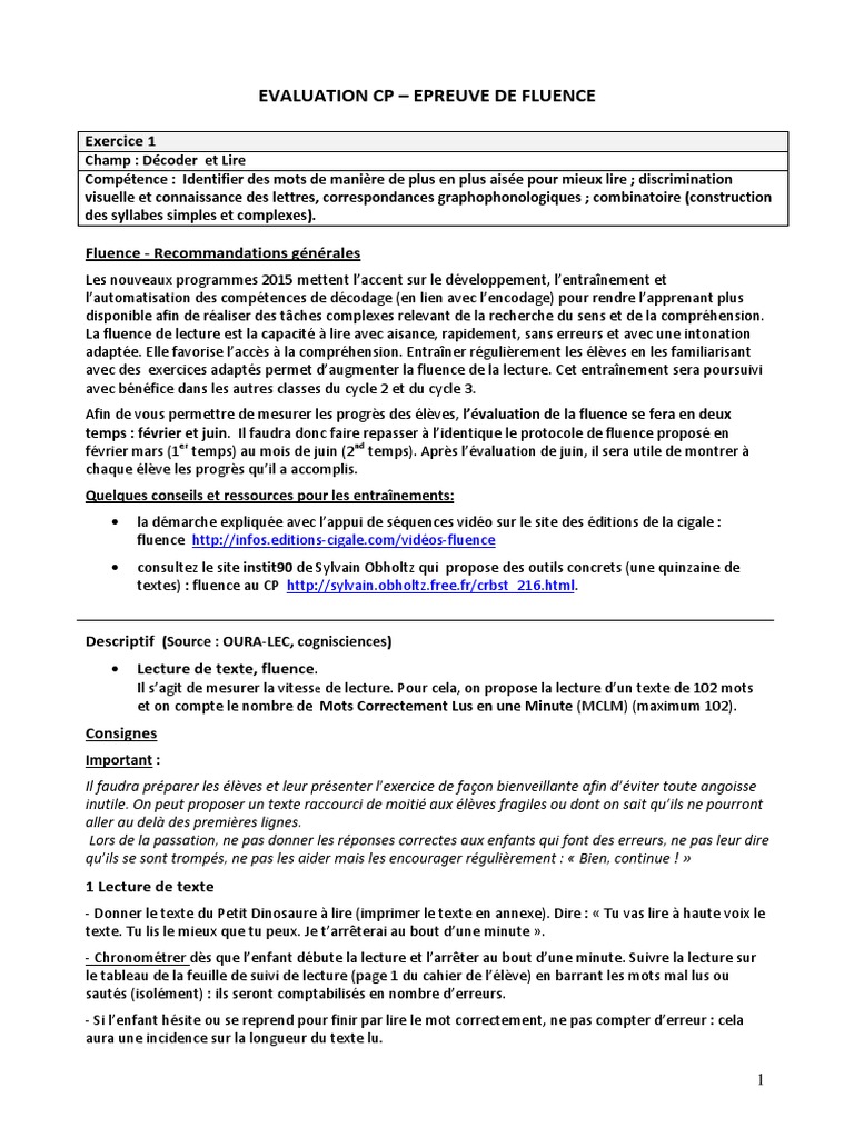 SUIVI CP Fluence Juin Enseignant | PDF | Fluence verbale | Sciences cognitives