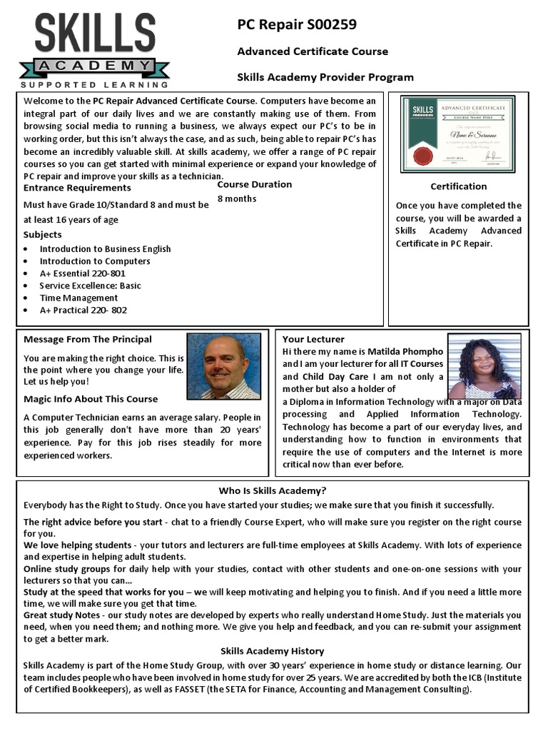 PC Repair Advanced Certificate Course Fact Sheet | PDF | Personal ... PC Repair Advanced Certificate Course Fact Sheet | PDF | Personal ...