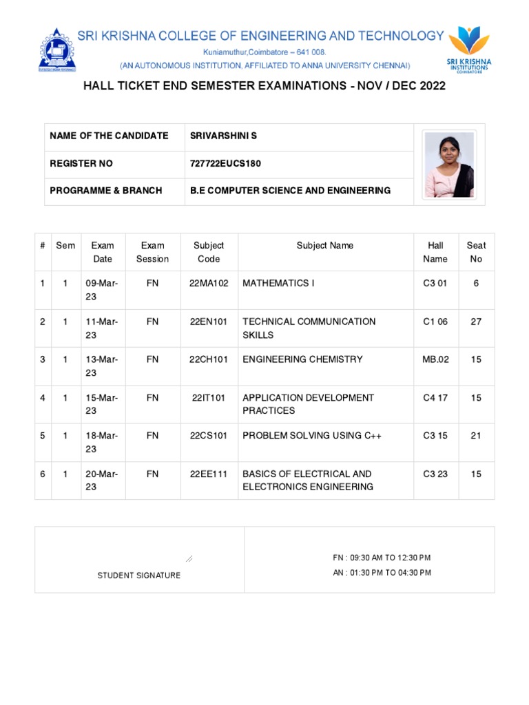 Skcet Hallticket 1 | PDF | Books