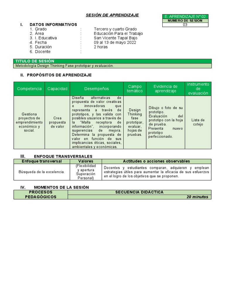Sesion Prototipar | PDF | Evaluación | Aprendizaje