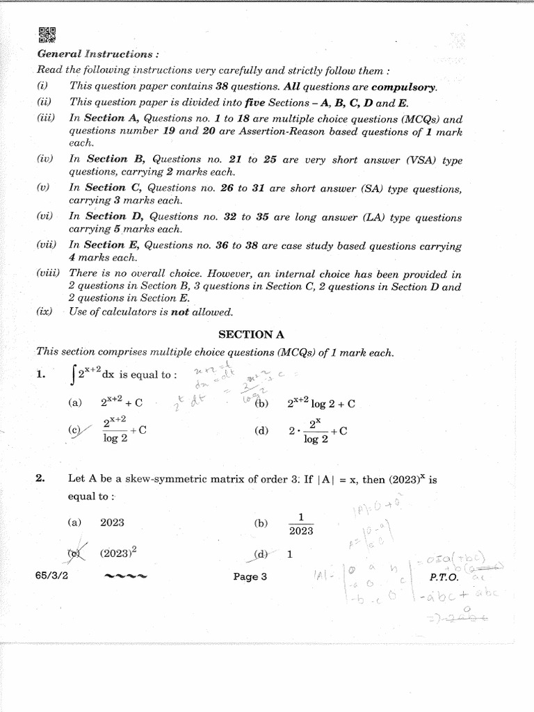 CBSE Class 12 Math Question 2023 | PDF