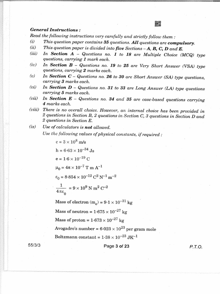 CBSE 12th Class Question Paper | PDF