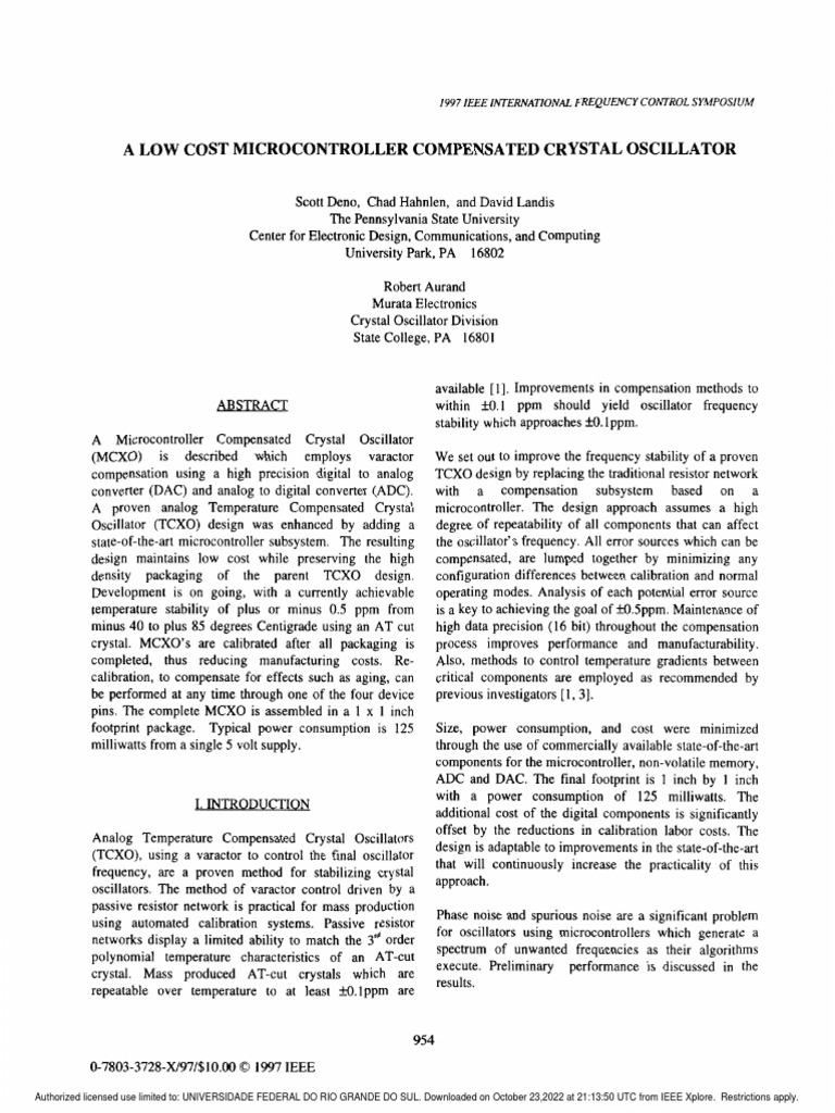 A Low Cost Microcontroller Compensated Crystal Oscillator | PDF | Electronic Circuits | Analog ...